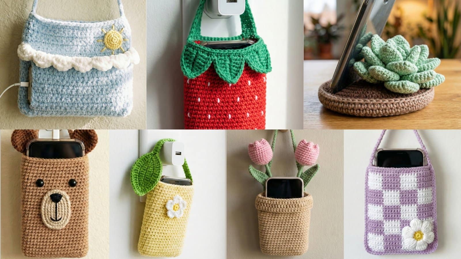 7 Crochet Phone Holder Patterns for Walls, Desks, and Charging Stations ...